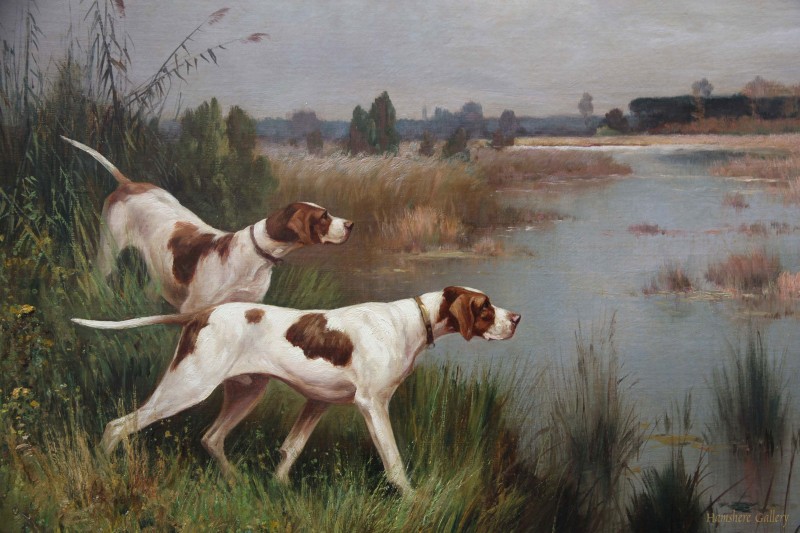 Pair of English Pointers c 1900 Oil on Canvas